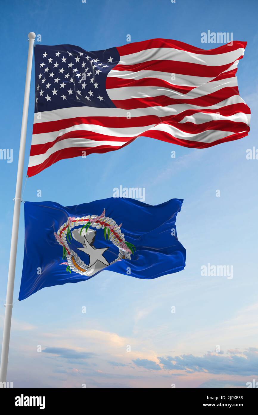 Large official Flag of US with smaller flag of Northern Mariana Islands ...