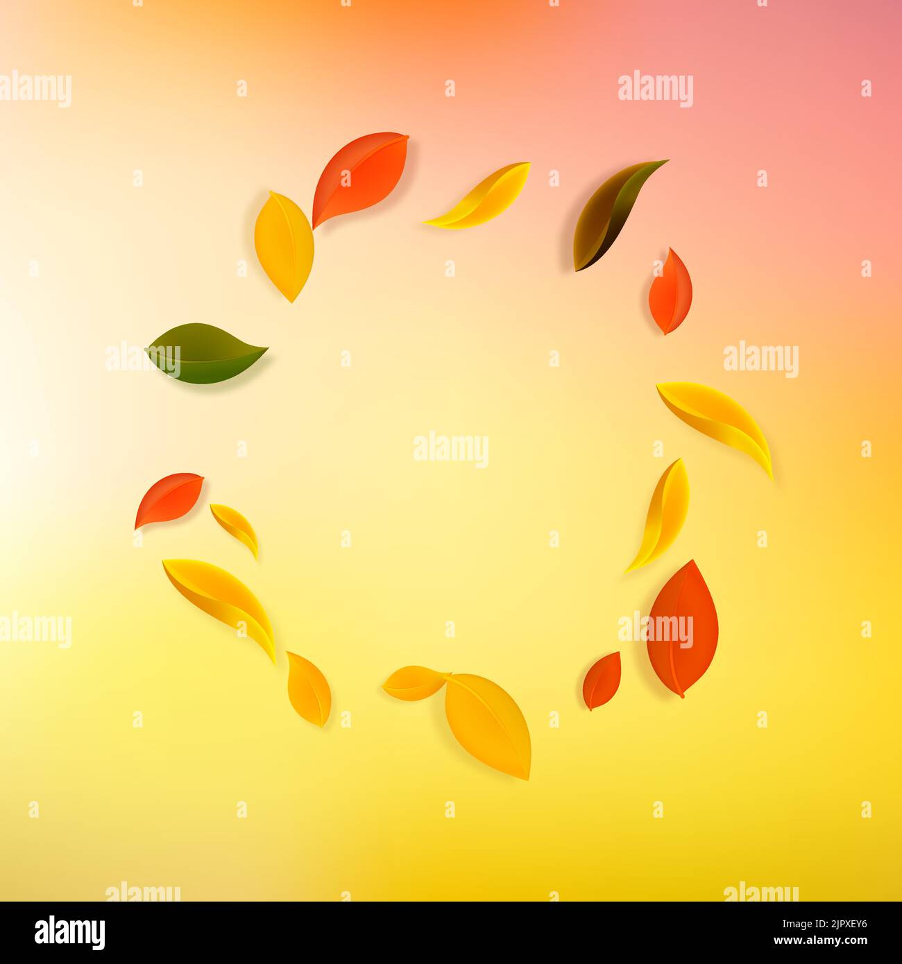 Falling autumn leaves. Red, yellow, green, brown chaotic leaves flying ...