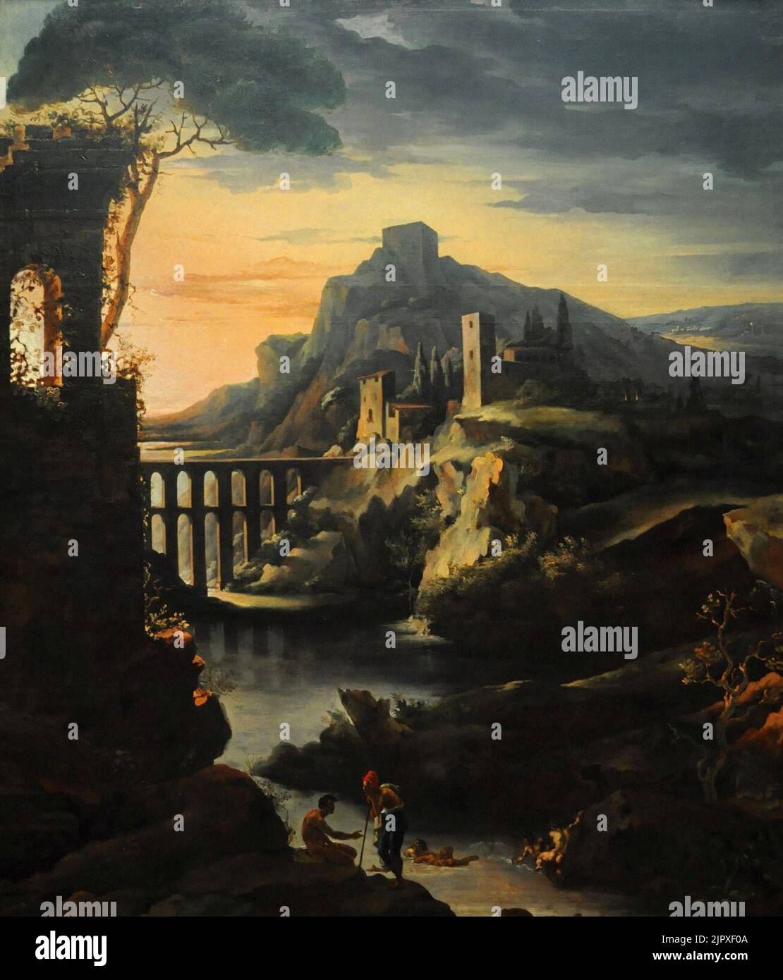 Theodore Gericault- Evening landscape with an aqueduct, 1818 Stock ...