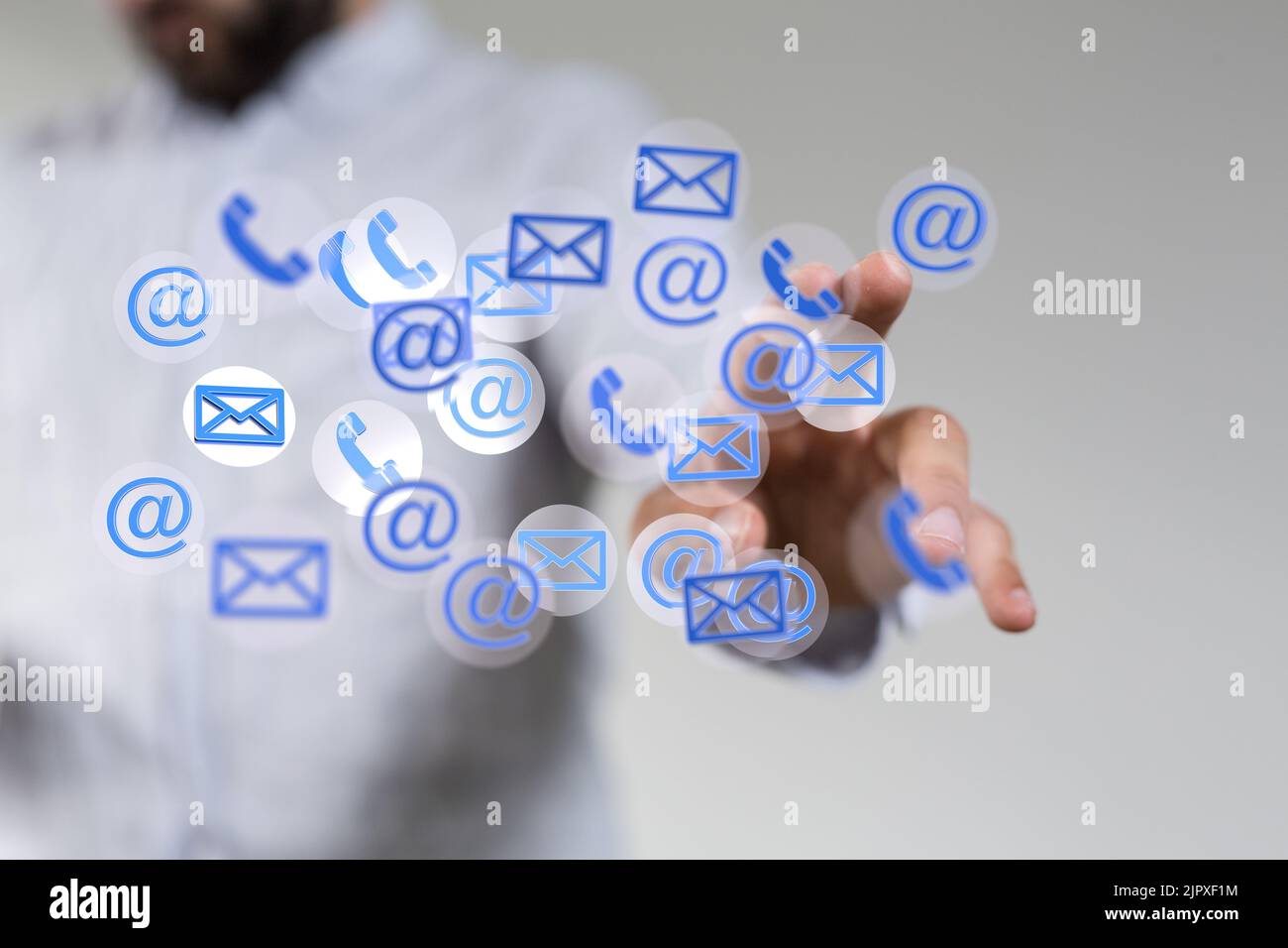 A finger tapping on a screen with 3D rendered call, message, and At ...