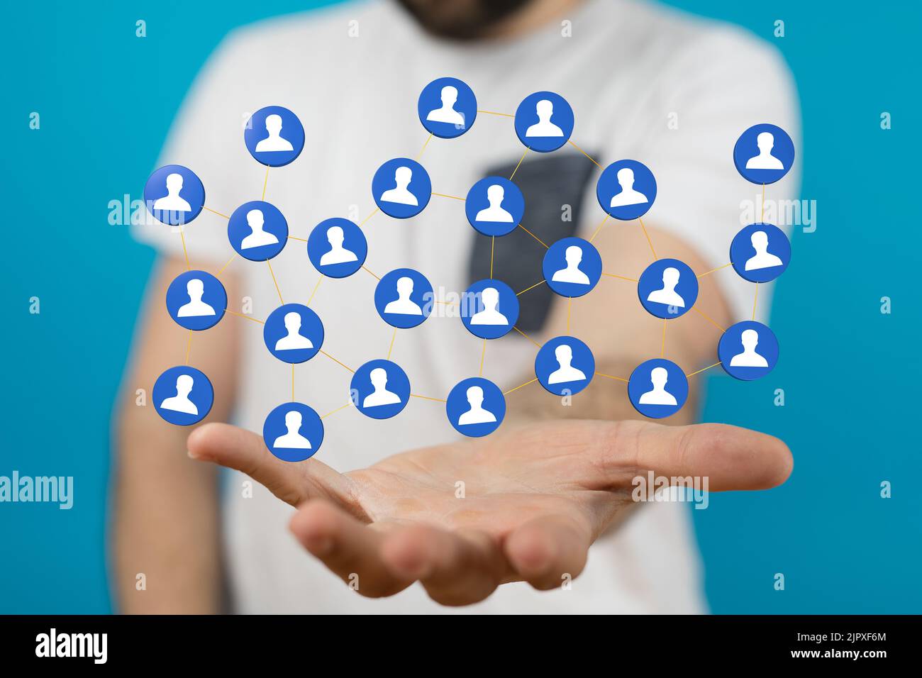 3D rendered contact icons floating above a hand Stock Photo - Alamy