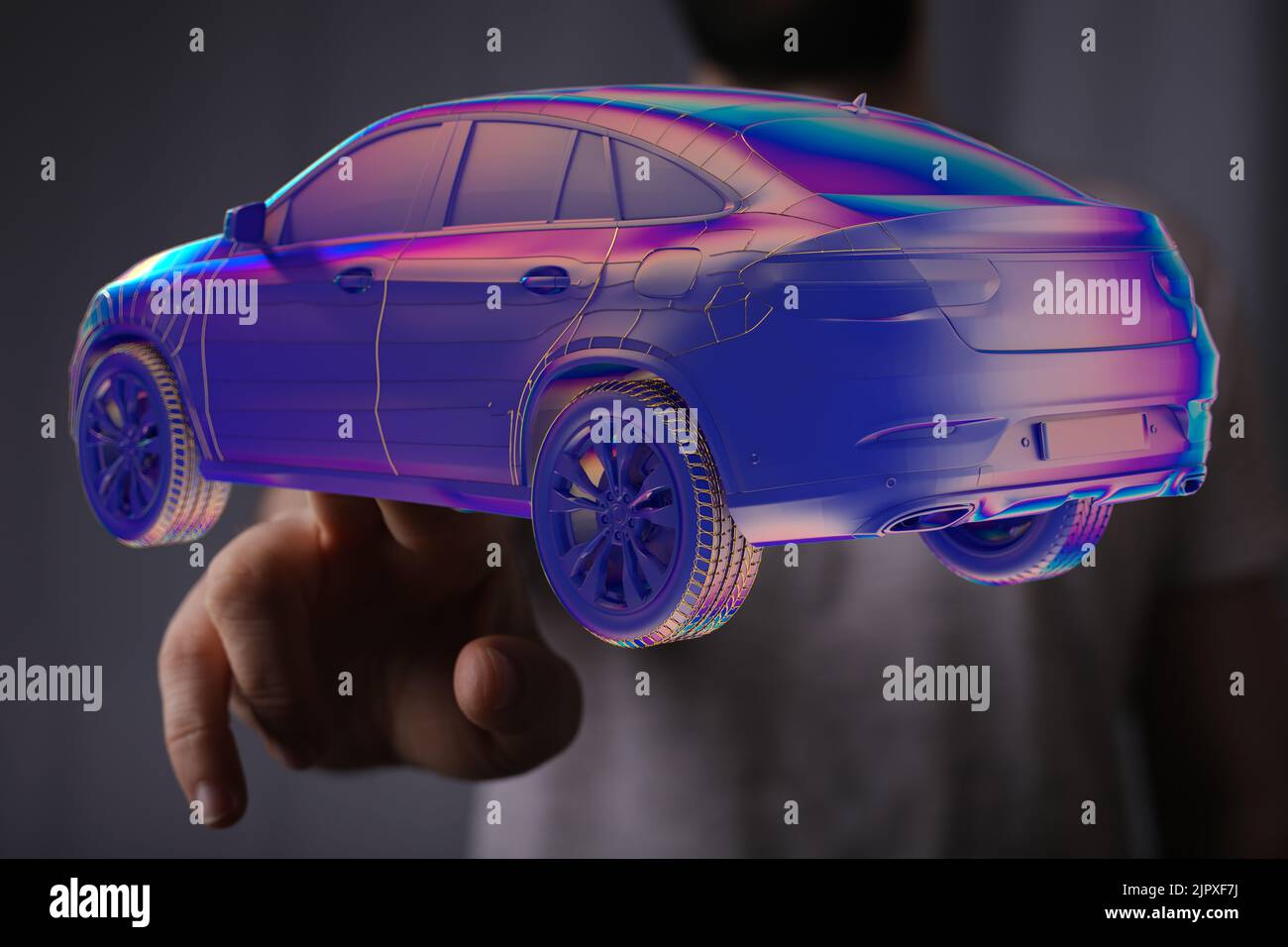 A finger tapping on a 3D rendered car model Stock Photo - Alamy