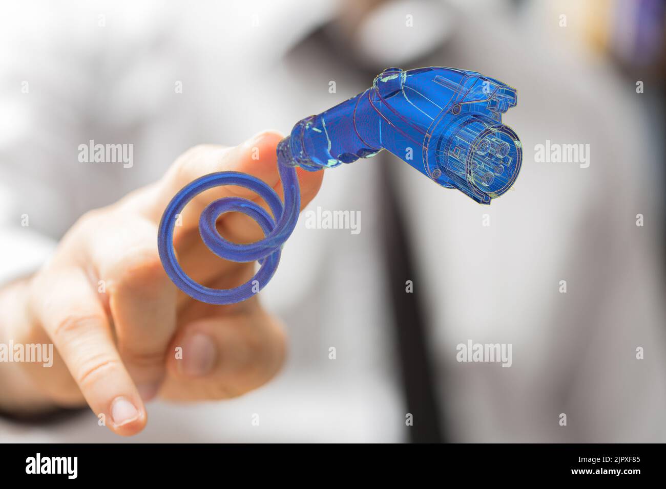 A hand tapping on 3D rendered electric car charger model Stock Photo ...