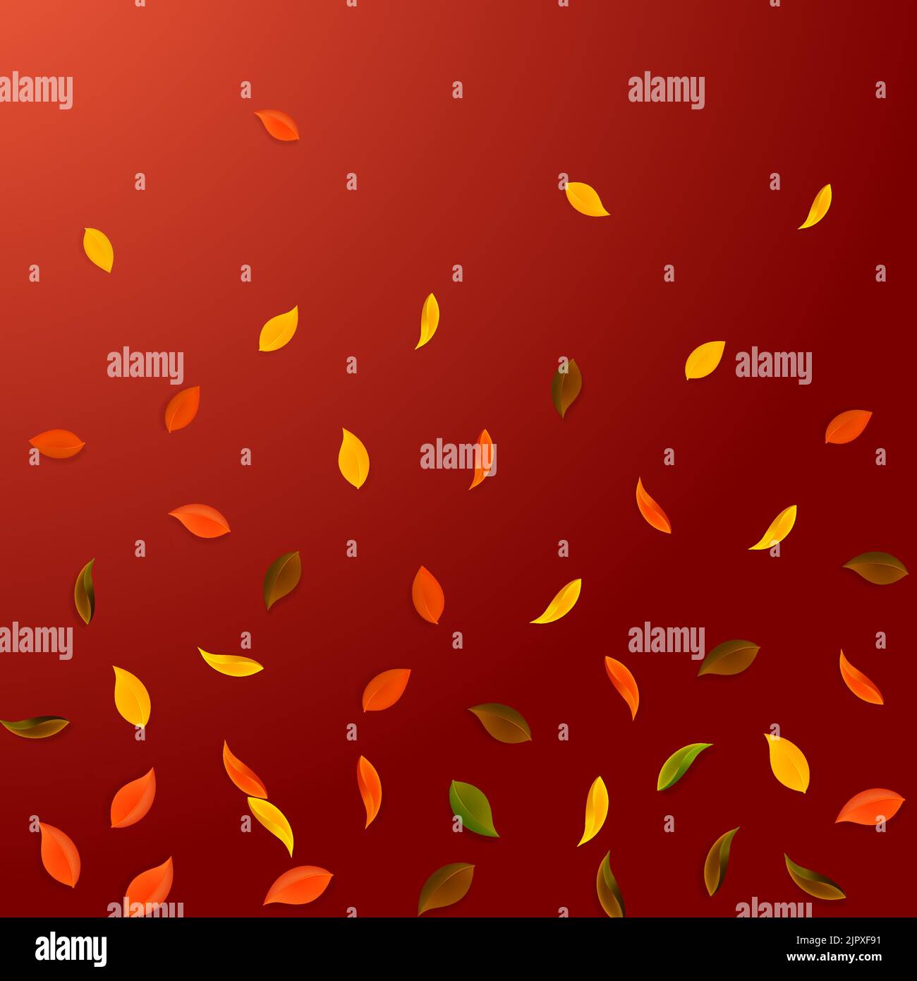 Falling autumn leaves. Red, yellow, green, brown random leaves flying ...