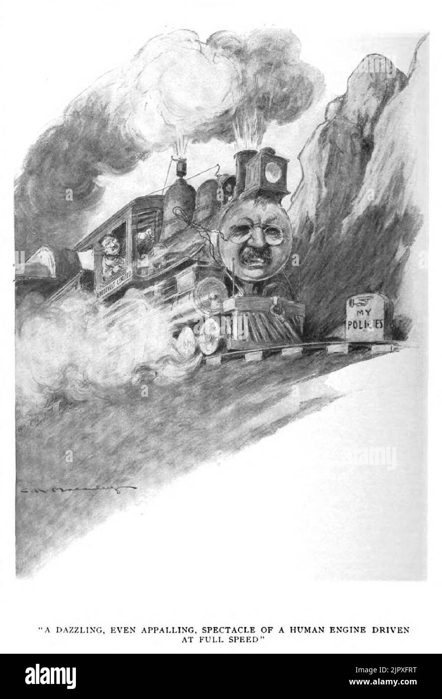 Theodore Roosevelt as train, C. R. Macauley 1908 Stock Photo - Alamy