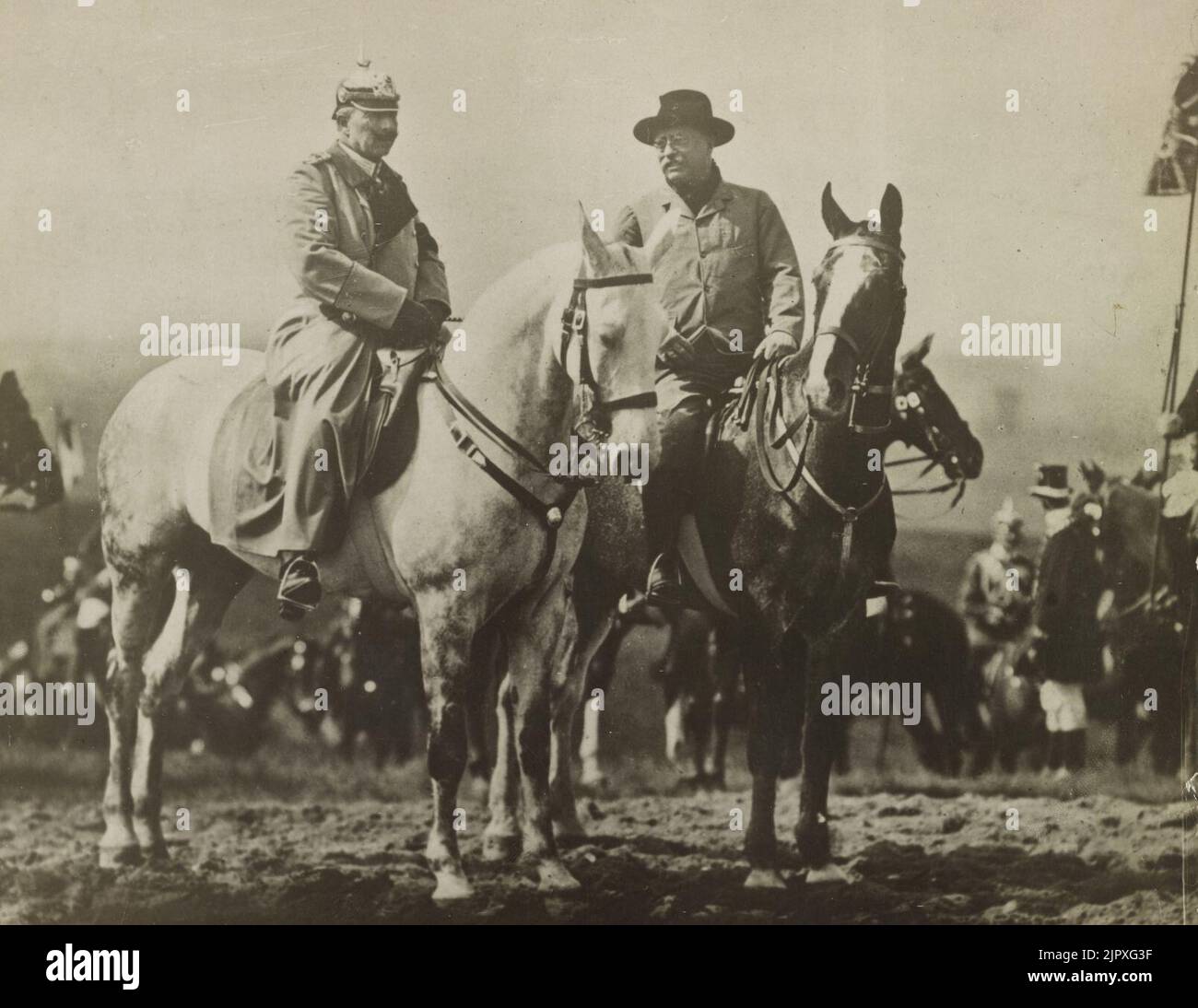 Theodore Roosevelt riding on horseback with Kaiser Wilhelm II Stock ...