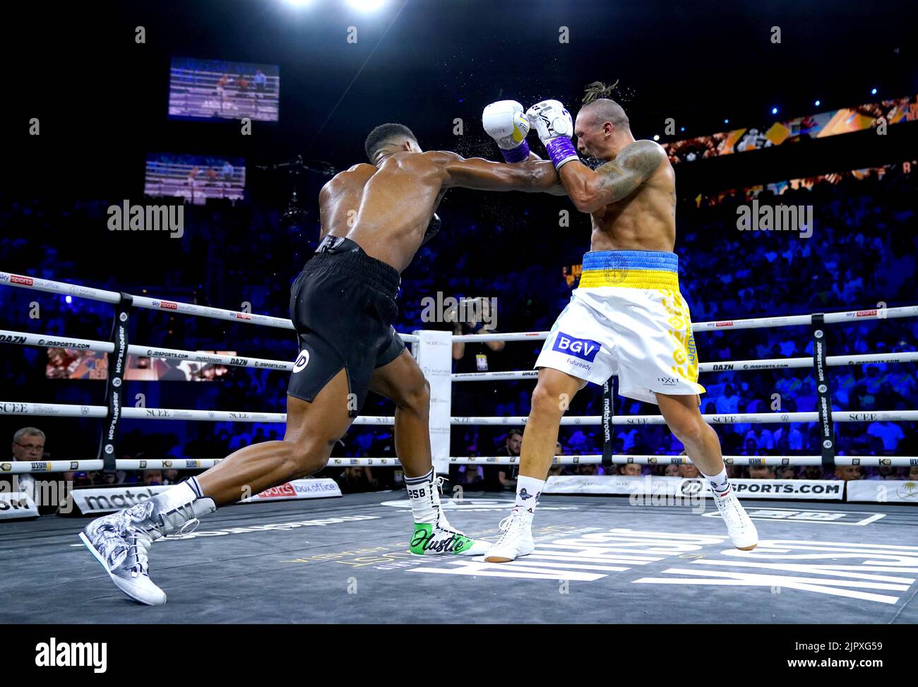 Anthony Joshua (left) and Oleksandr Usyk in action during their World Heavyweight Championship ...