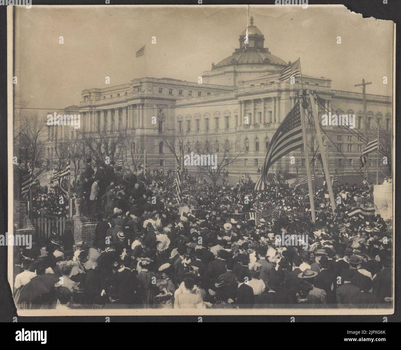 Theodore Roosevelt speaking to a large crowd on the United States ...