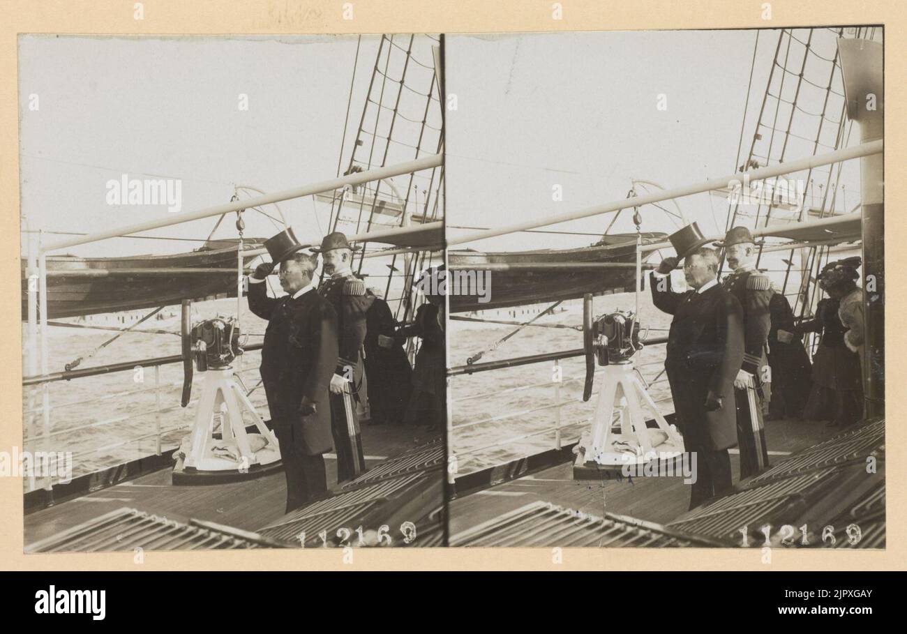 Theodore Roosevelt, full-length portrait, facing left, standing on deck ...