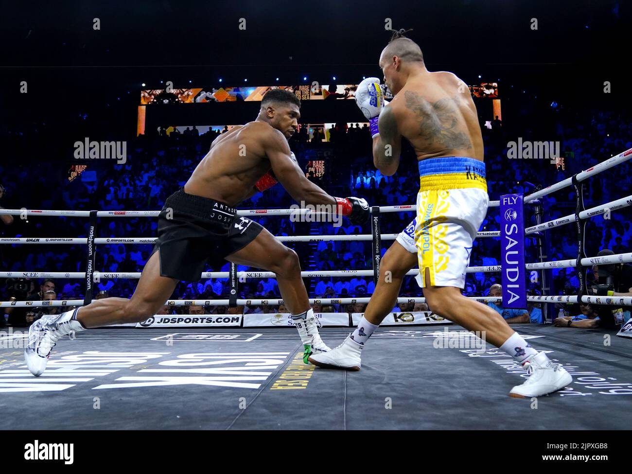 Anthony Joshua (left) and Oleksandr Usyk in action during their World Heavyweight Championship ...