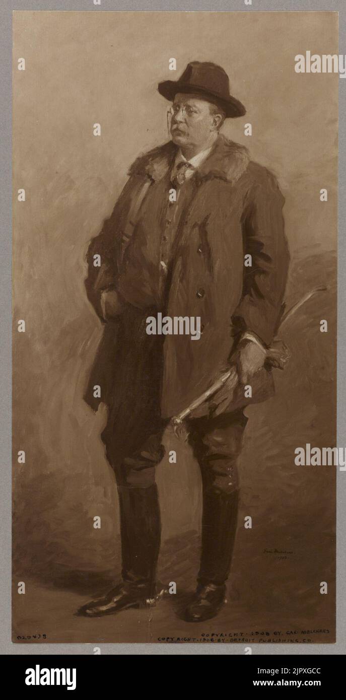 Theodore Roosevelt, full-length, standing and holding horse whip in ...