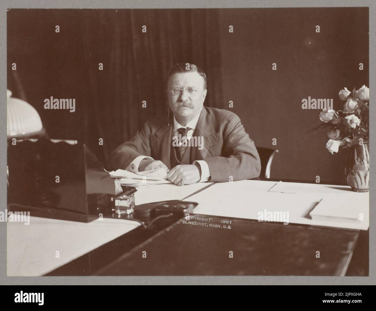 Theodore Roosevelt, head-and-shoulders portrait, seated at desk, facing ...