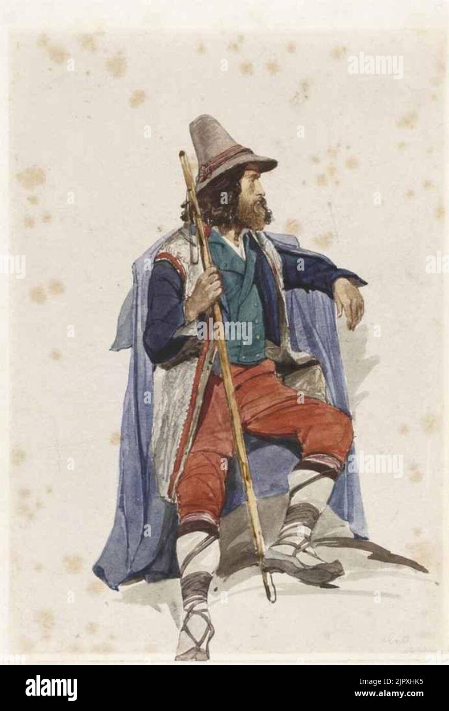Théodore-Joseph Canneel - A seated Italian peasant holding a staff ...