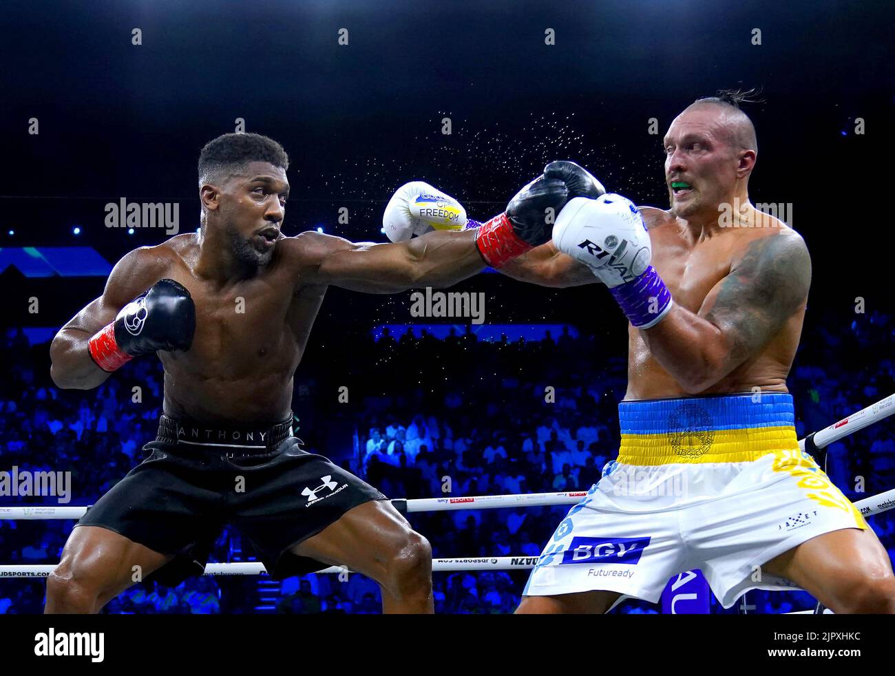 Anthony Joshua (left) and Oleksandr Usyk in action during their World Heavyweight Championship ...