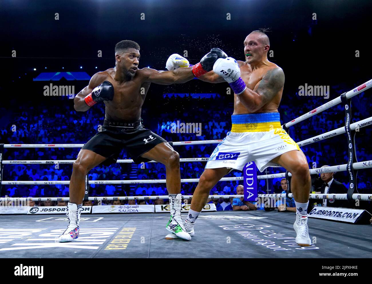 Anthony Joshua (left) and Oleksandr Usyk in action during their World Heavyweight Championship ...