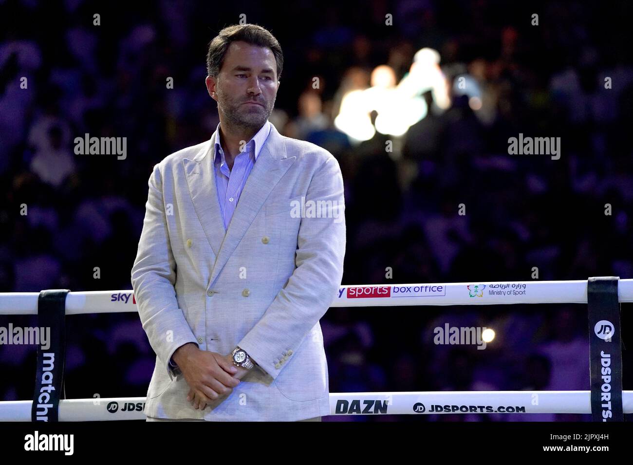 Boxing promoter Eddie Hearn in the ring prior to the World Heavyweight ...