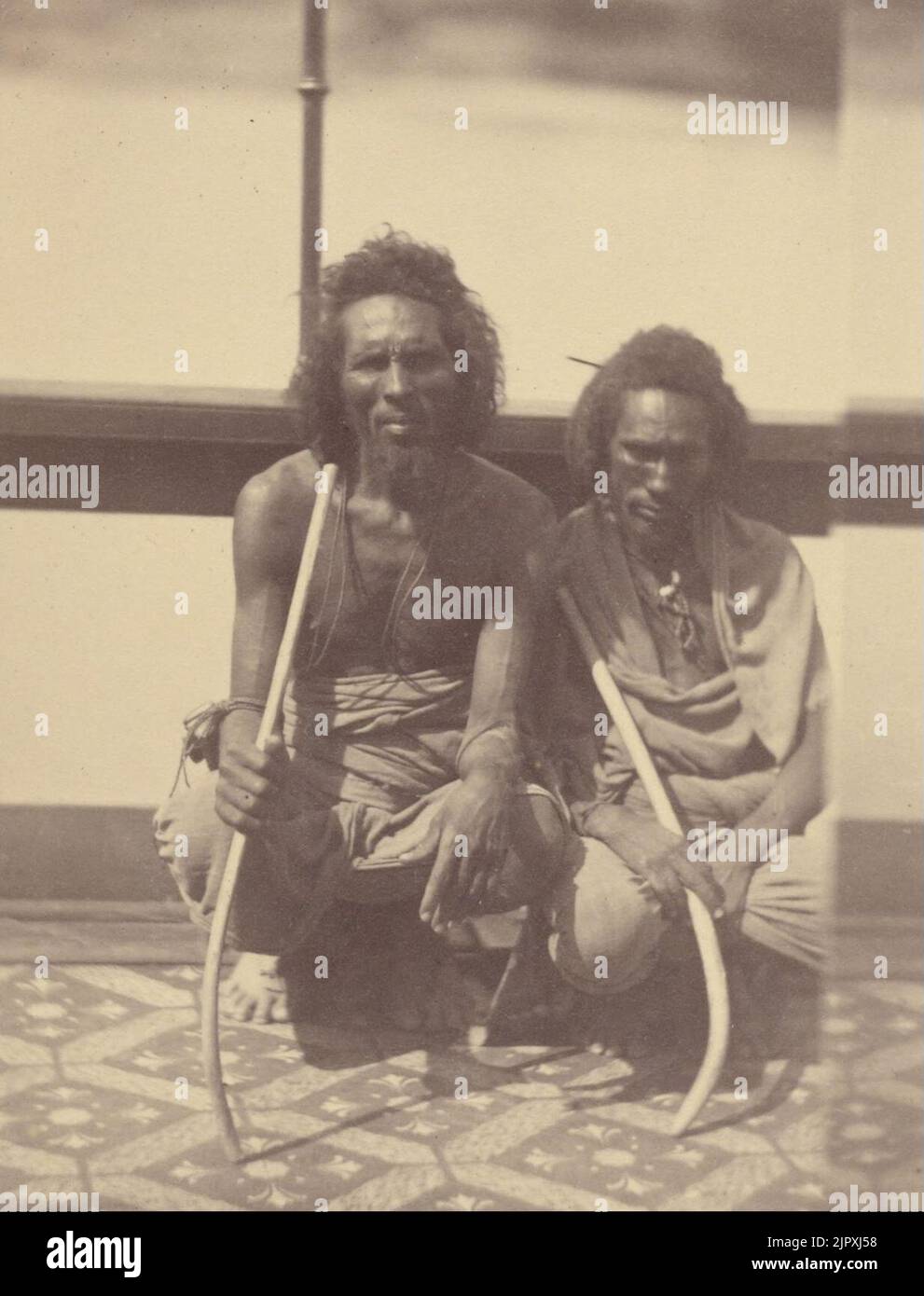 Théodule Devéria (French - (Portrait of Two Native Men Sitting on a ...