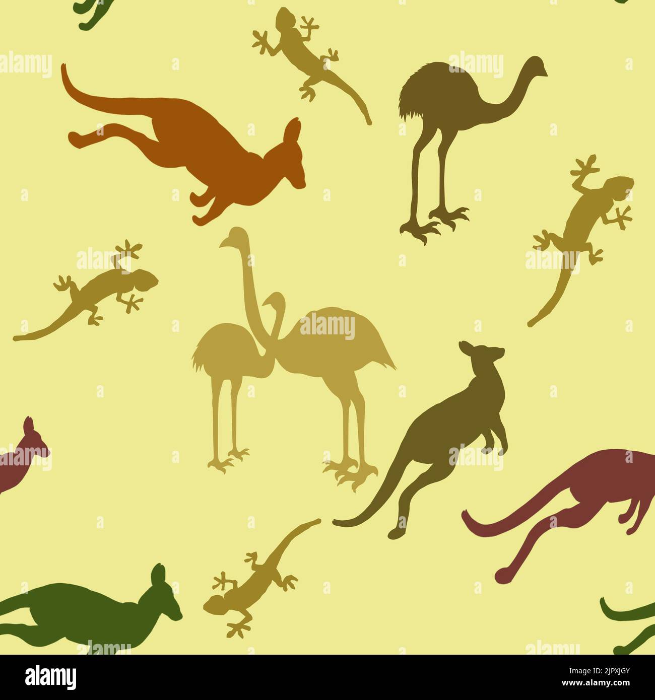 Australian animals in a wildlife seamless repeating pattern brown tones ...