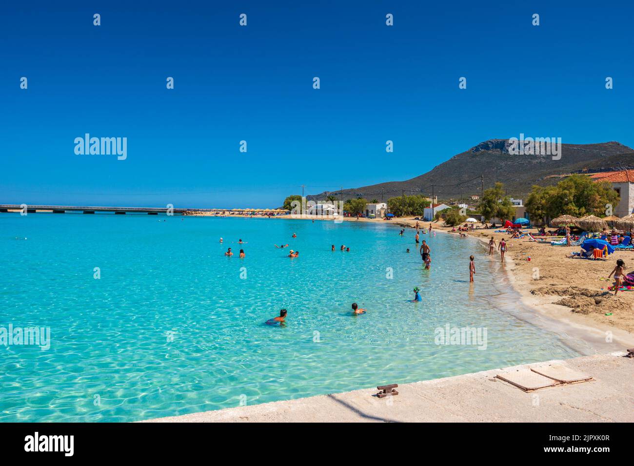 Beautiful view of Diakofti beach in Kythira island, Greece during high ...