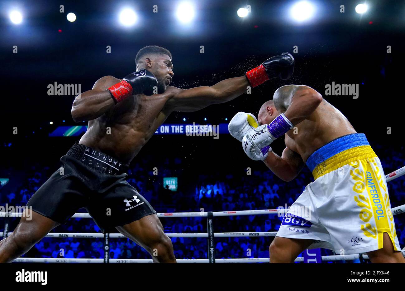 Anthony Joshua (left) and Oleksandr Usyk in action during their World Heavyweight Championship ...