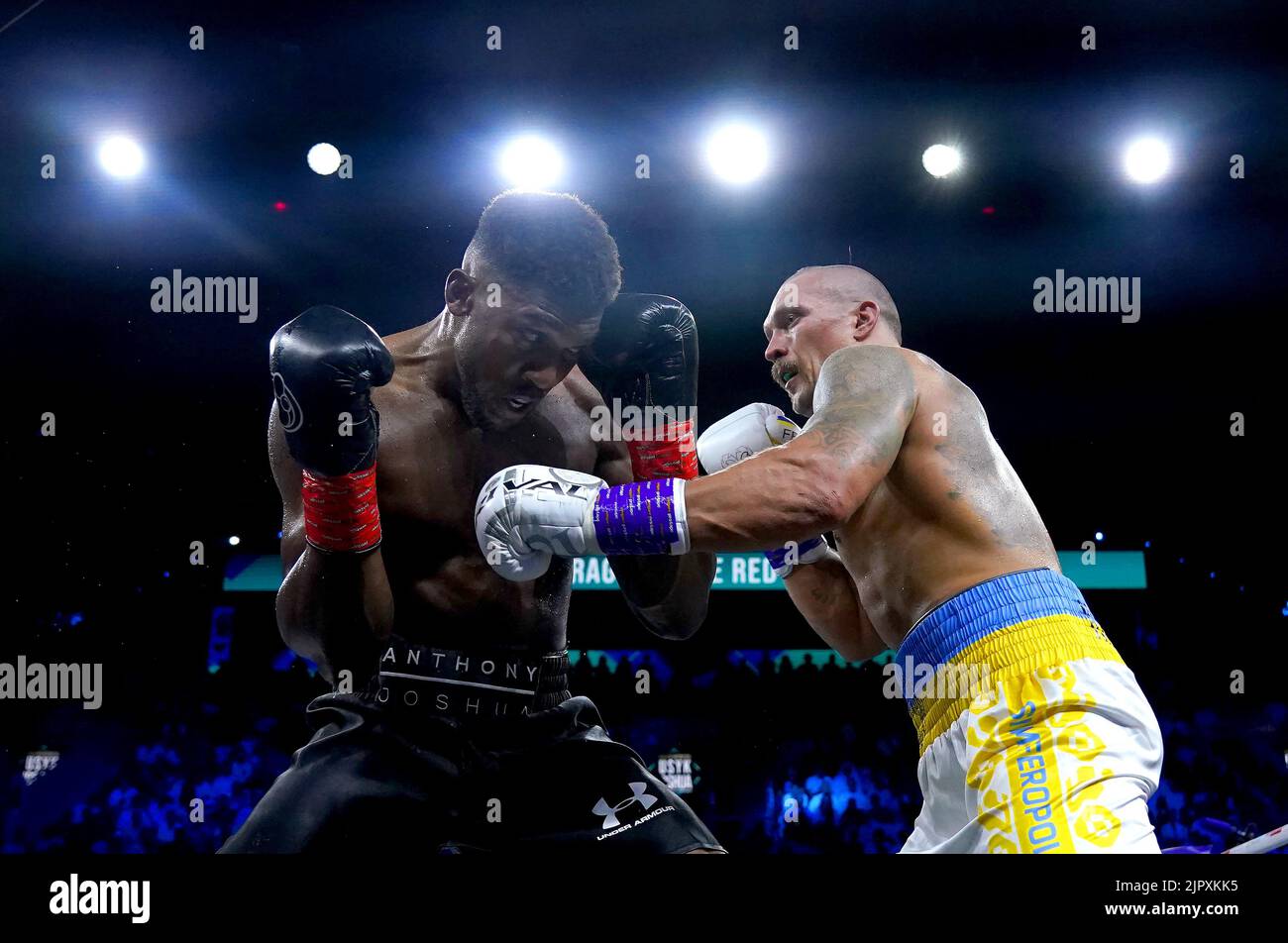Anthony Joshua (left) and Oleksandr Usyk in action during their World Heavyweight Championship ...