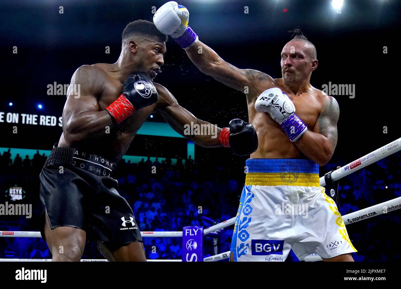 Anthony Joshua (left) and Oleksandr Usyk in action during their World Heavyweight Championship ...