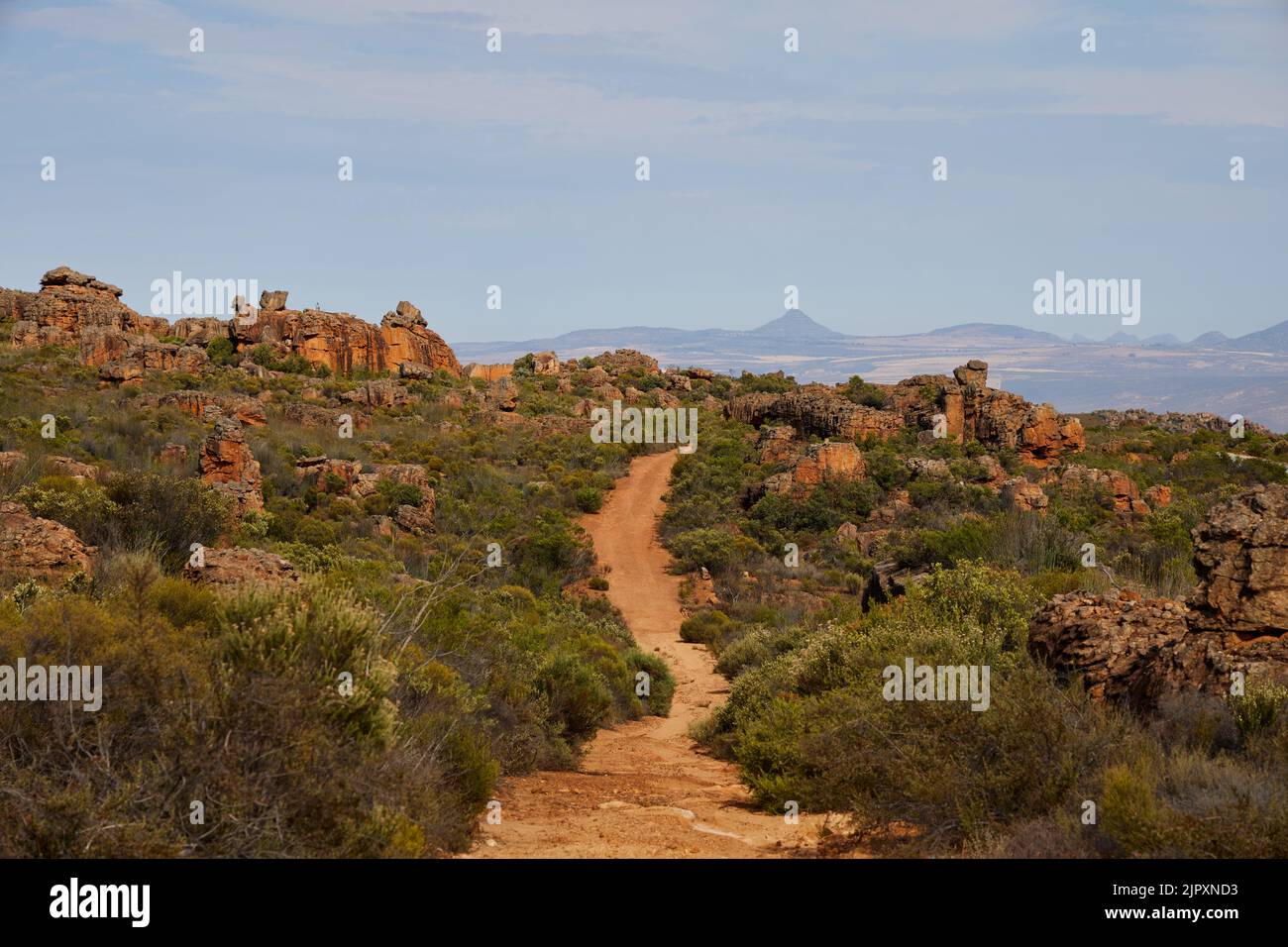 A beautiful landscape of a dirt path in the Cederberg mountains in ...