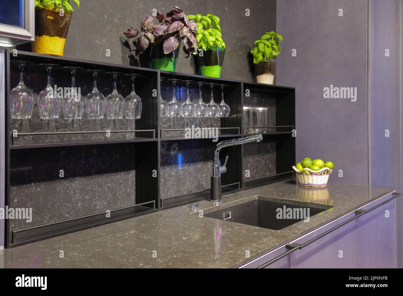 Faucet and sink in the kitchen Stock Photo - Alamy