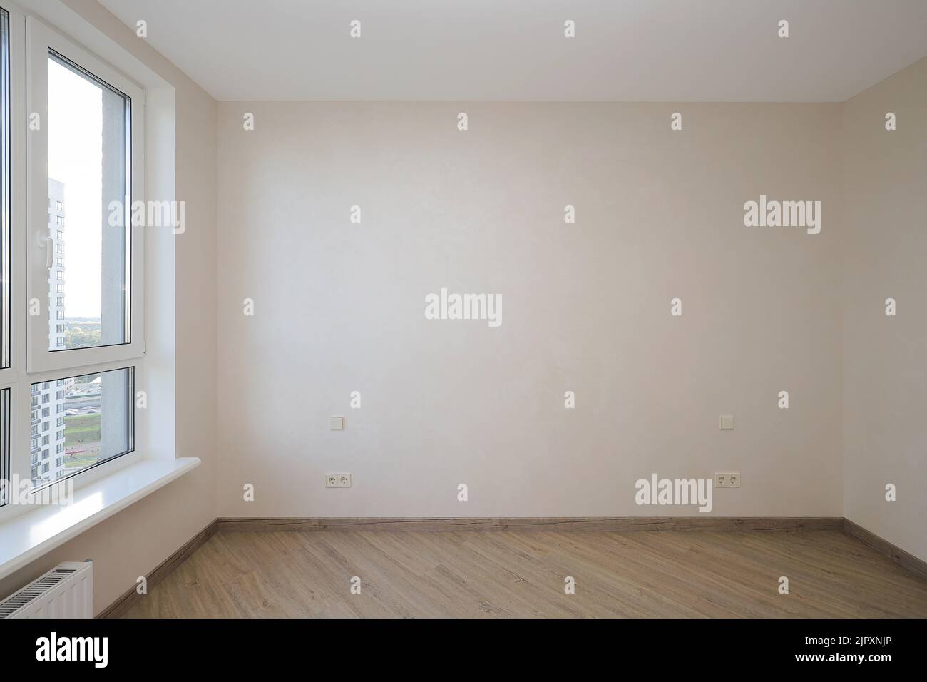 Empty light room with window in modern apartment interior Stock Photo ...