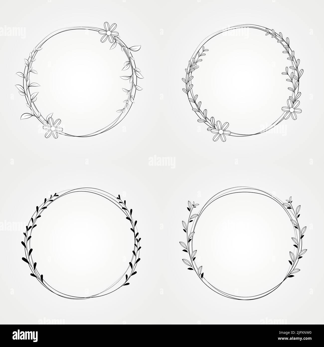 Floral set vector design botanical circle style wedding invitation name ...