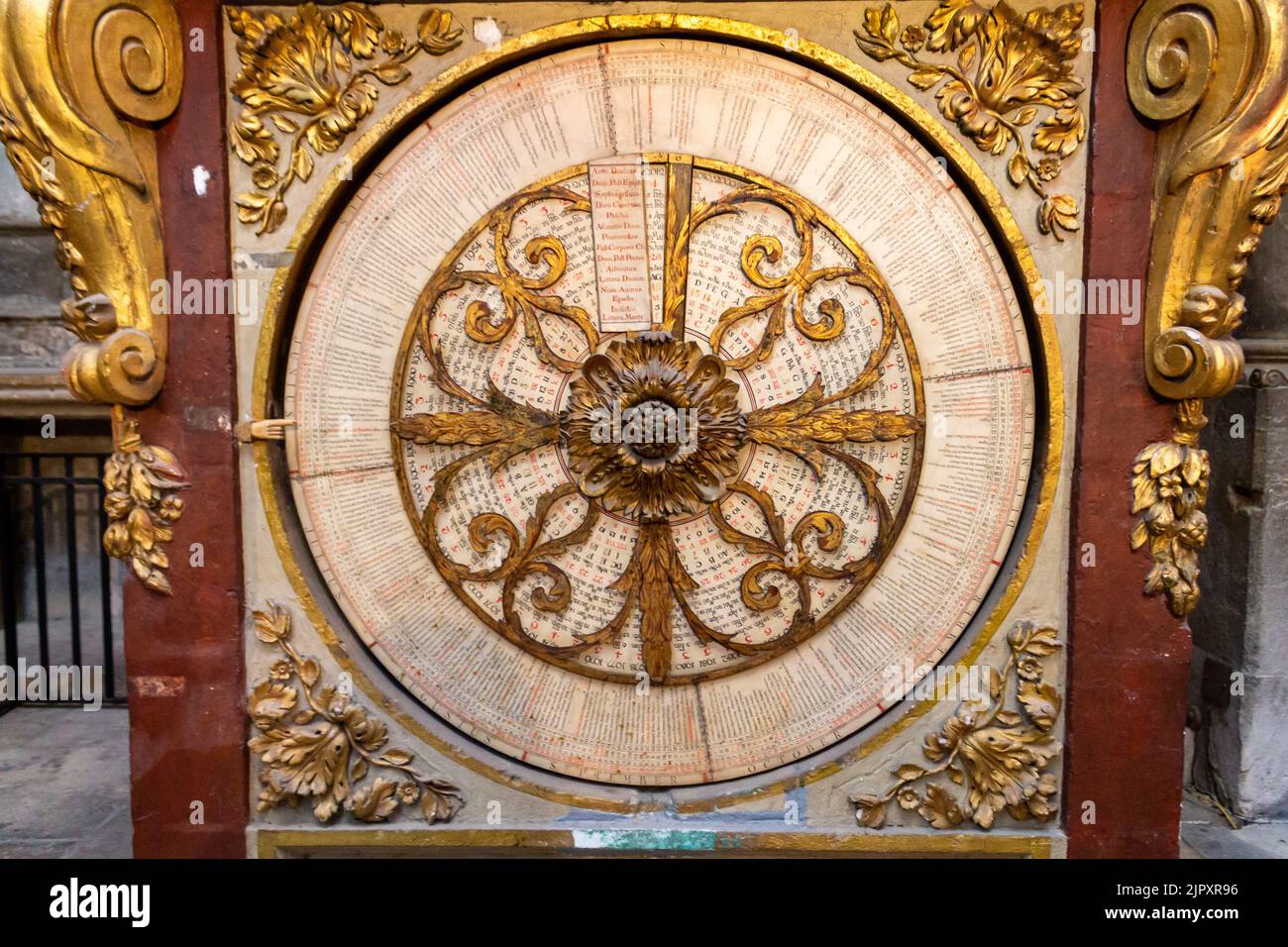 The Lyon astronomical clock inside the cathedral, France Stock Photo ...