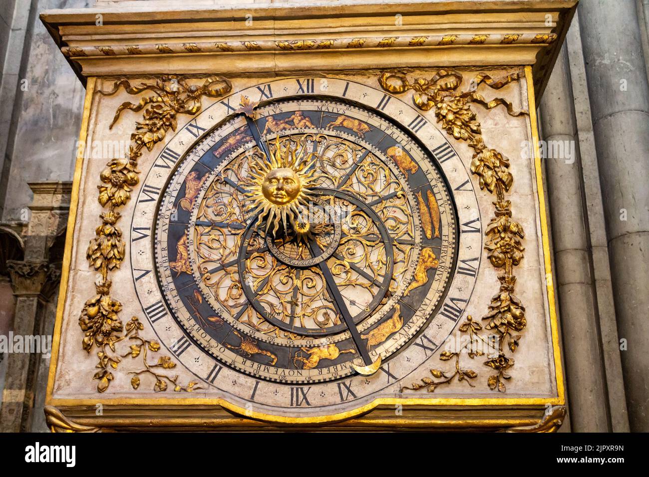 The Lyon astronomical clock inside the cathedral, France Stock Photo ...