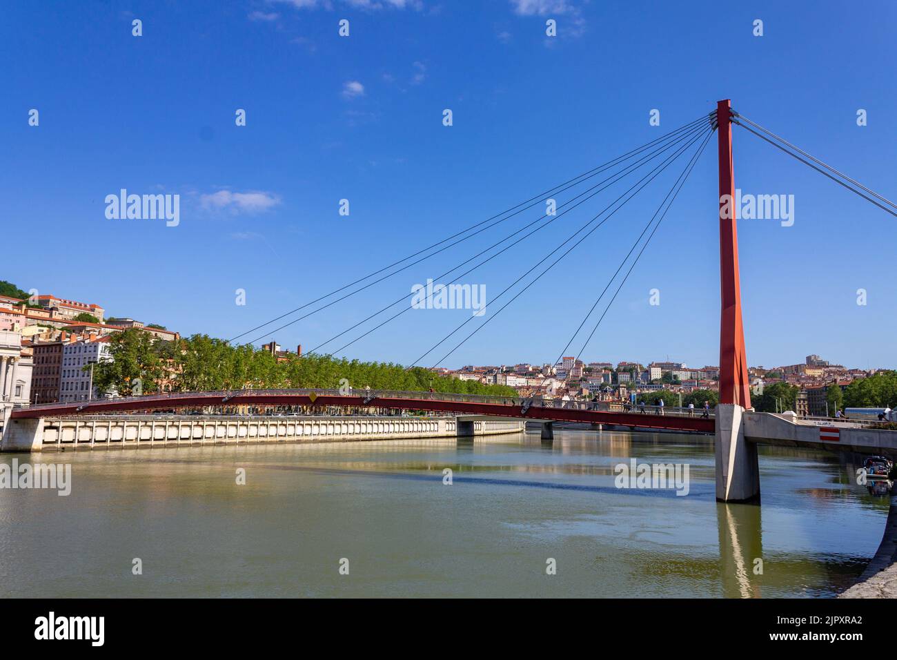 The Passarelle du Palais de Justice pedestrian bridge over Saone river ...