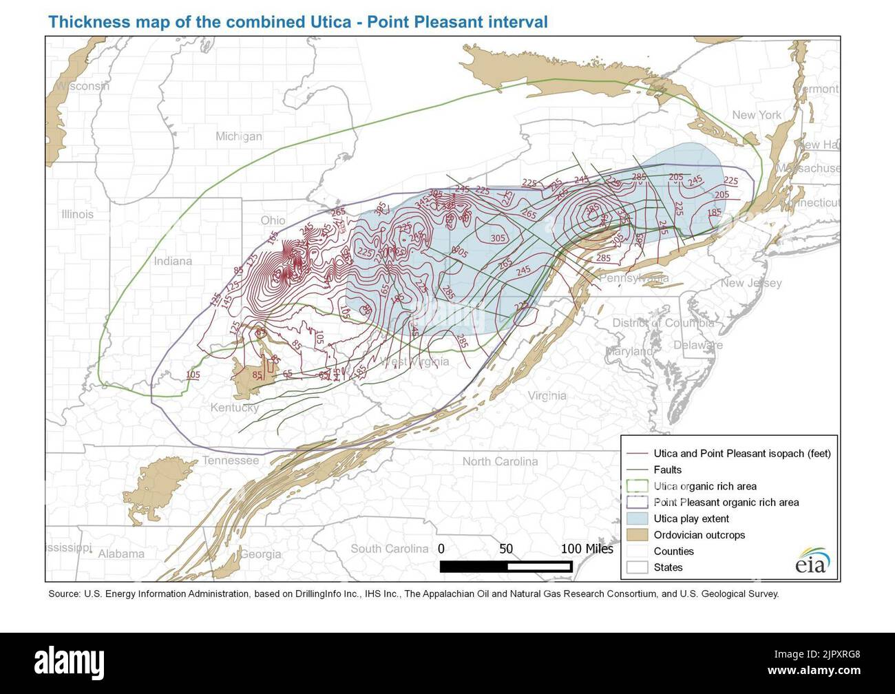 Thickness map of the combined Utica-Point Pleasant interval ...