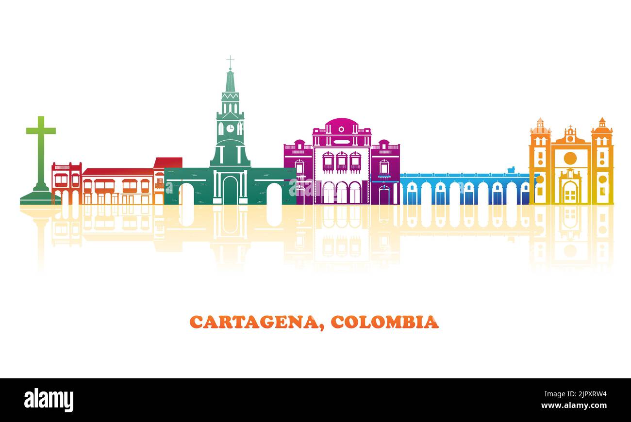 Colourfull Skyline panorama of city of Cartagena, Colombia - vector ...