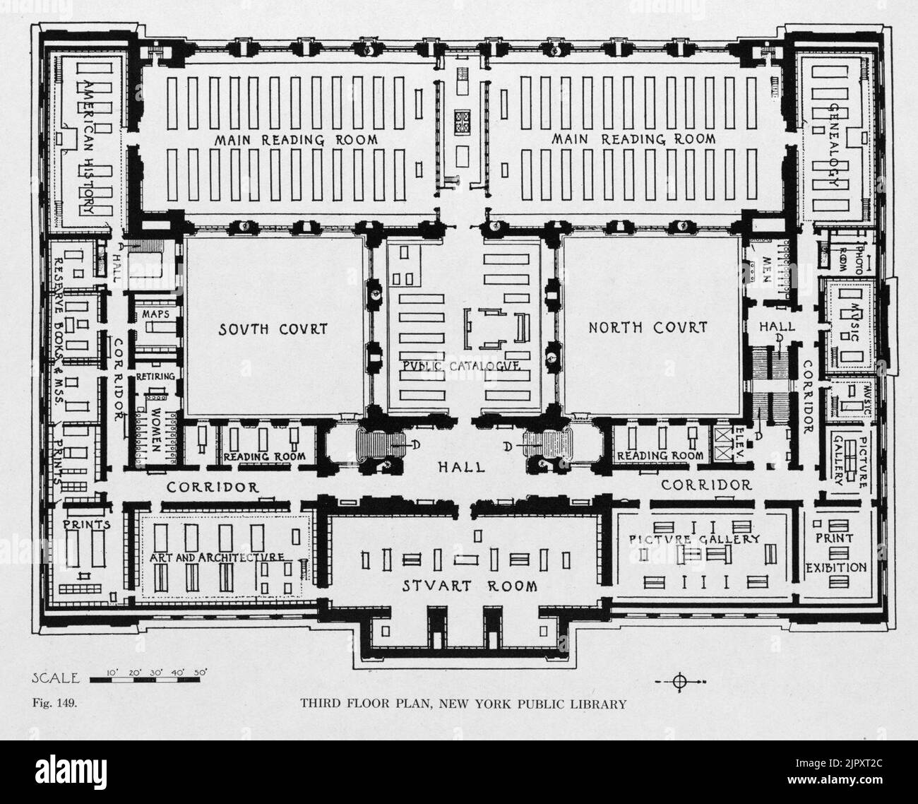 Third floor plan, New York Public Library (fig. 149 Stock Photo - Alamy