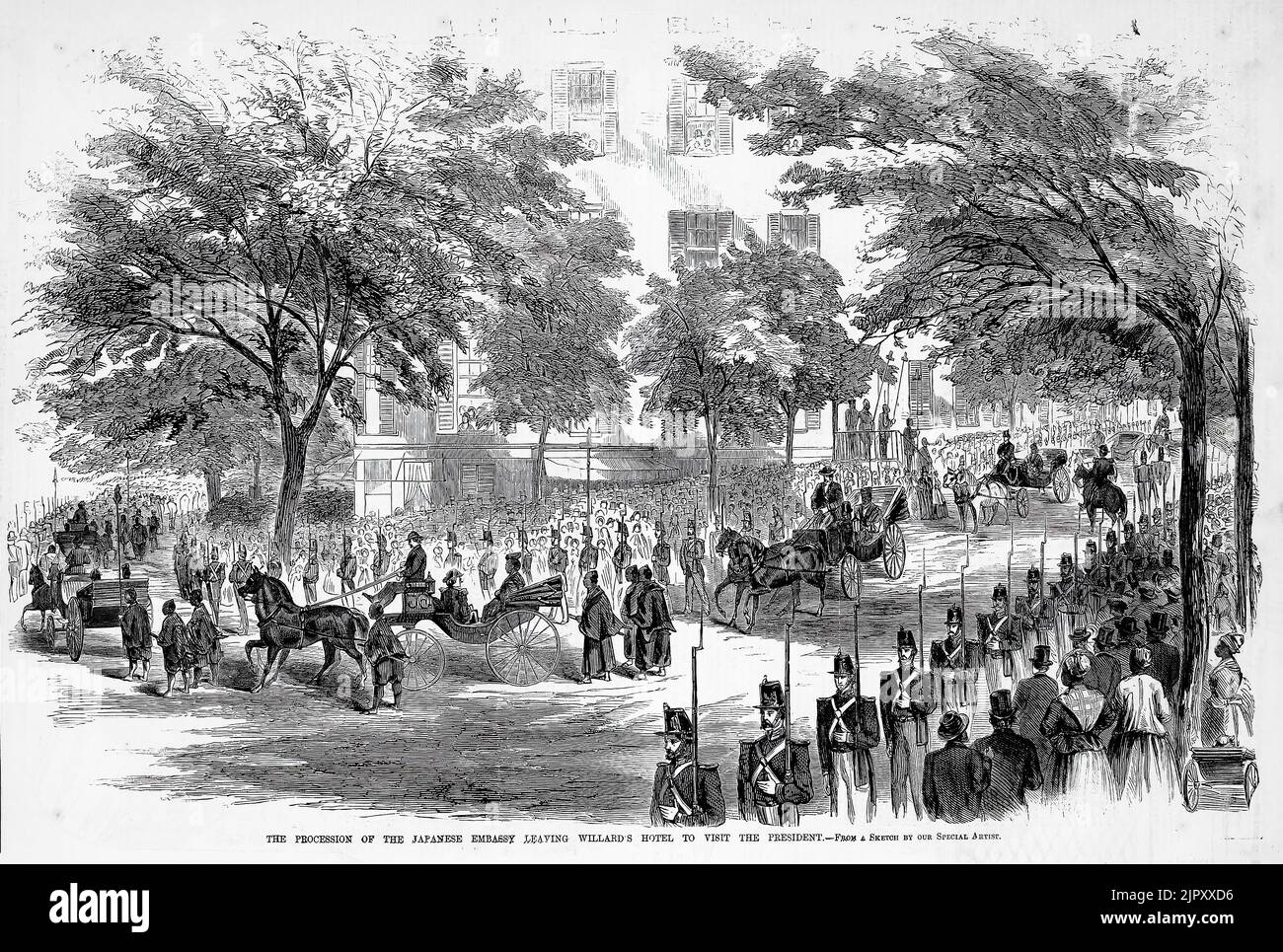 The procession of the Japanese Embassy leaving Willard's Hotel to visit ...