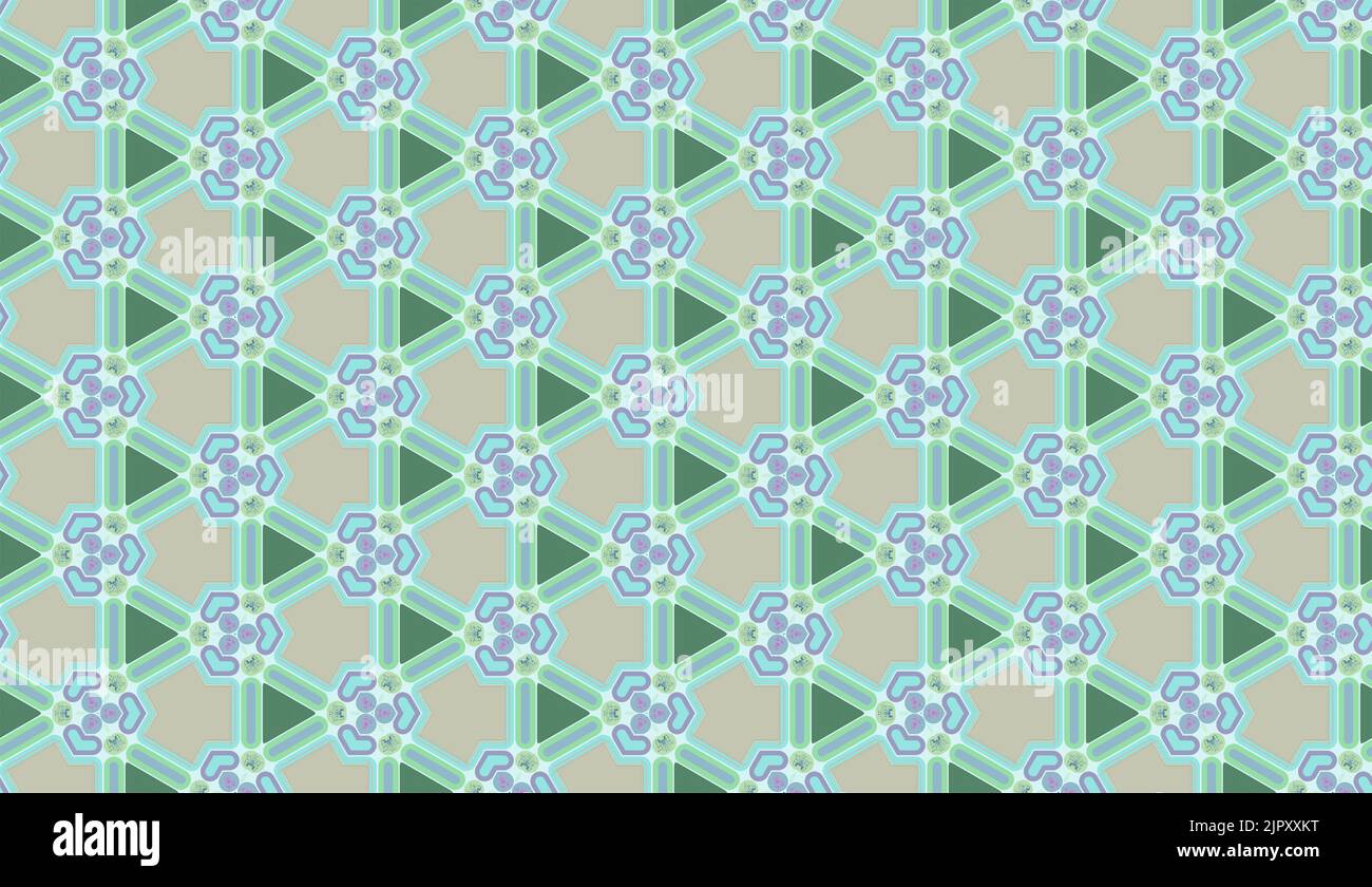 Seamless repeat pattern of triangle shapes in green and blue, soft and ...