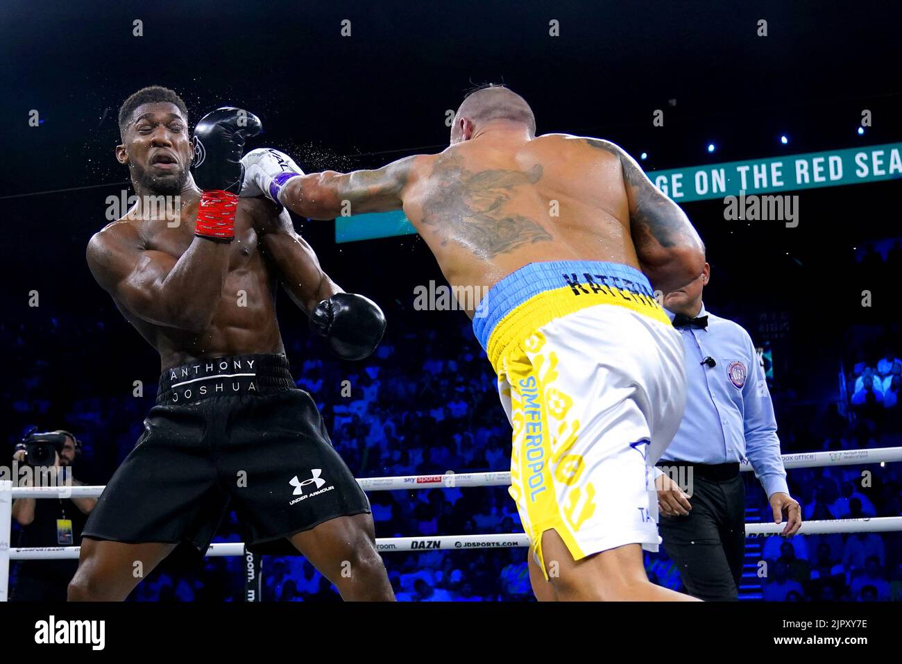 Oleksandr Usyk (right) and Anthony Joshua in action during their World Heavyweight Championship ...