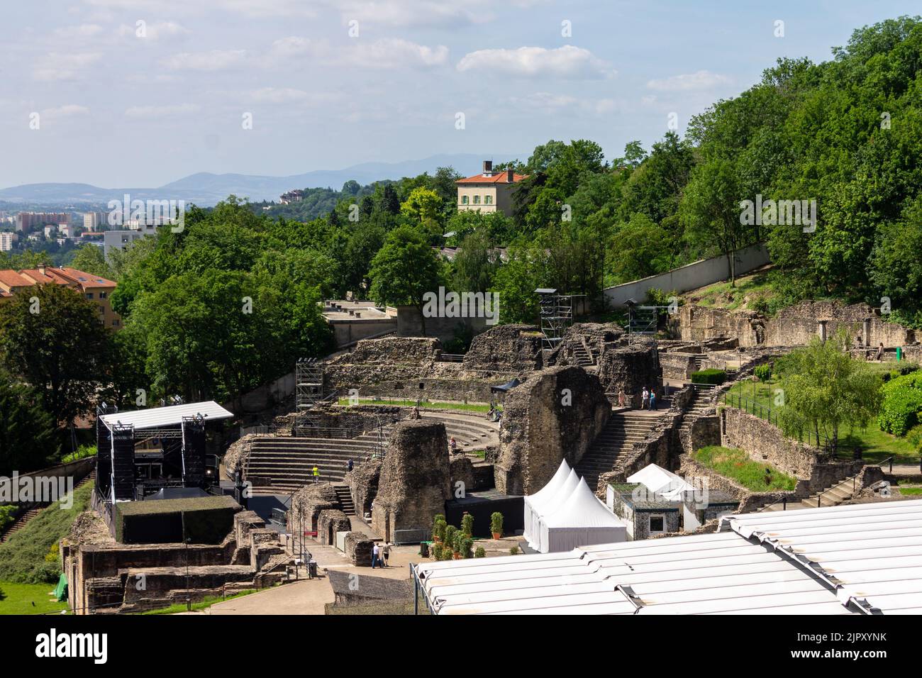 The roman ruins of the Theatre Gallo Romain de Lyon, France Stock Photo ...