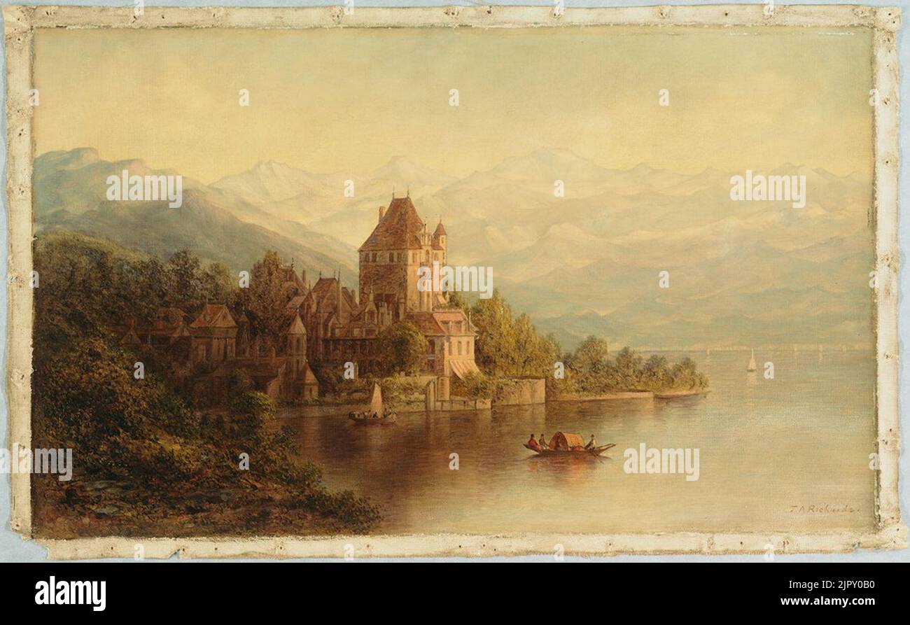 Thomas Addison Richards - Chateau on Lake Thun, Switzerland Stock Photo ...
