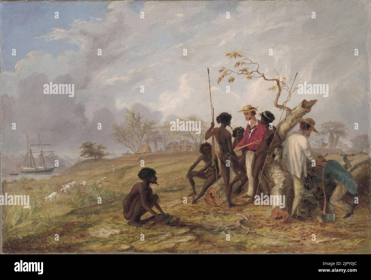 Thomas Baines, Thomas Baines with Aborigines near the mouth of the ...
