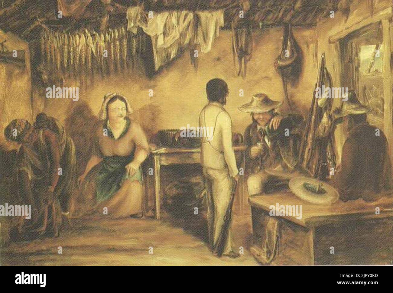 Thomas Baines - 1848 - Interior of the farm of Louis Botha Stock Photo ...