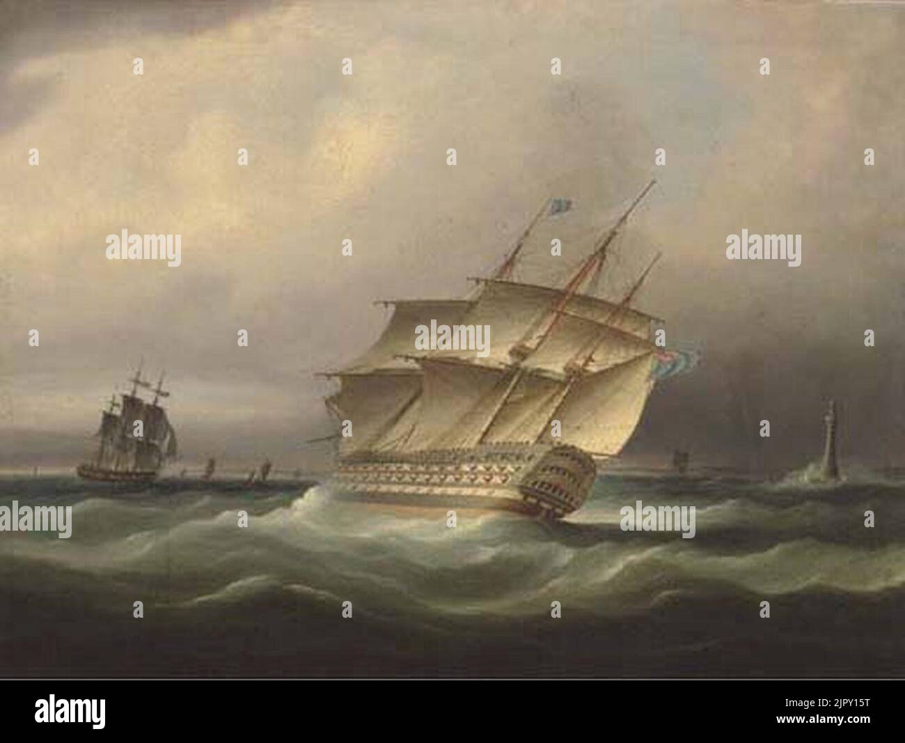 Thomas Butterworth - H.M.S. Britannia bearing away down the Channel and ...