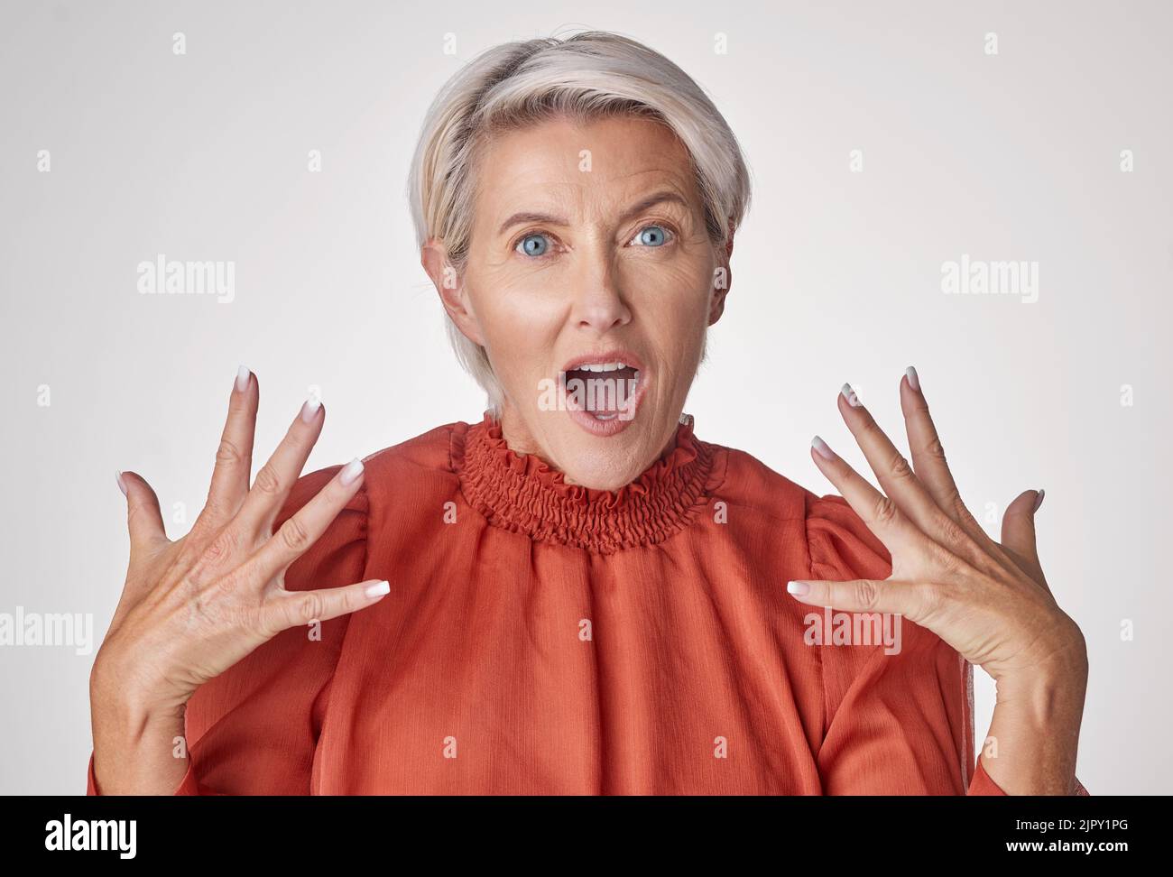 Wow, shock and surprised old woman amazed over success of new beauty ...