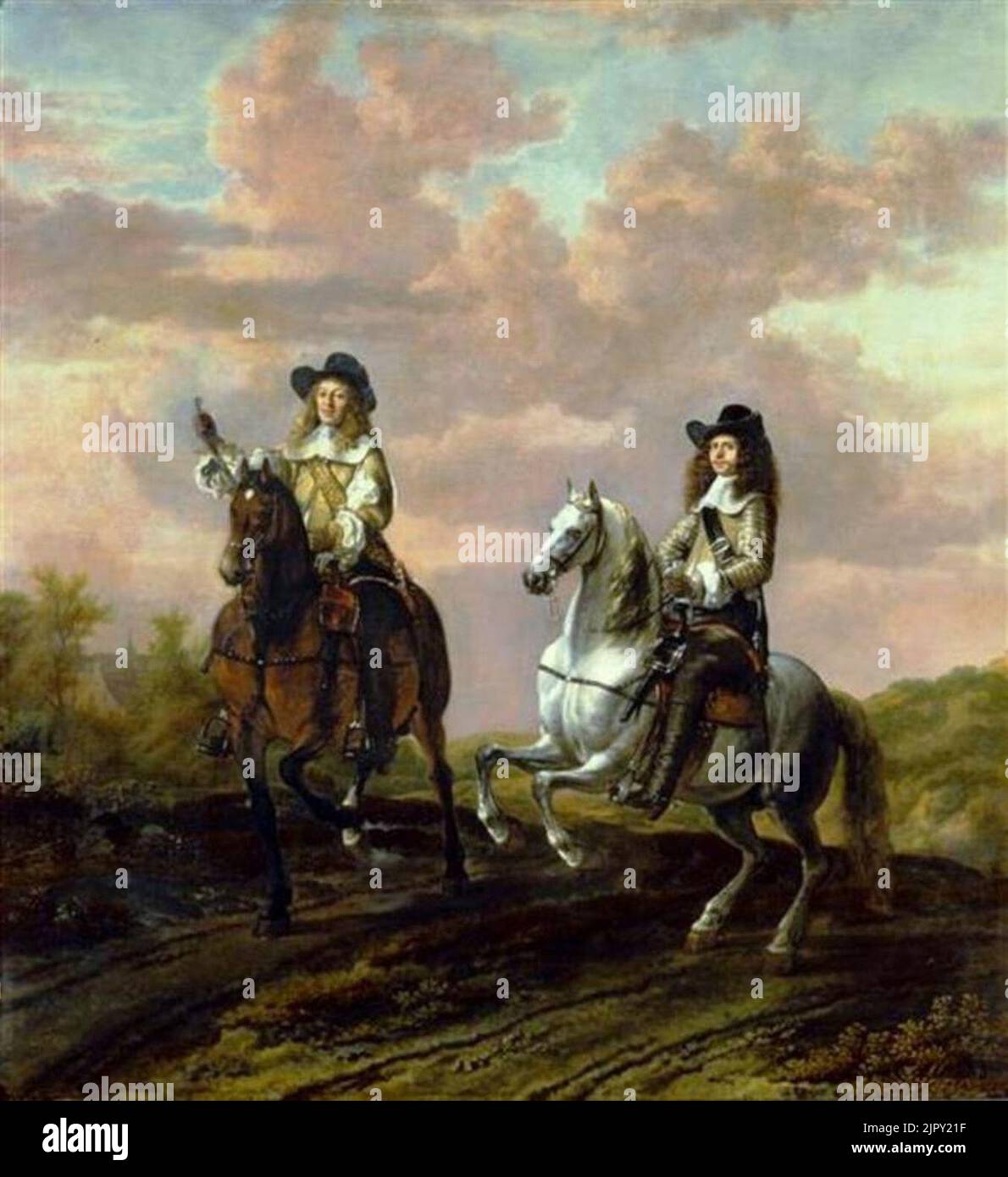 Thomas de Keyser - Portret van twee onbekende mannen te paard Stock ...