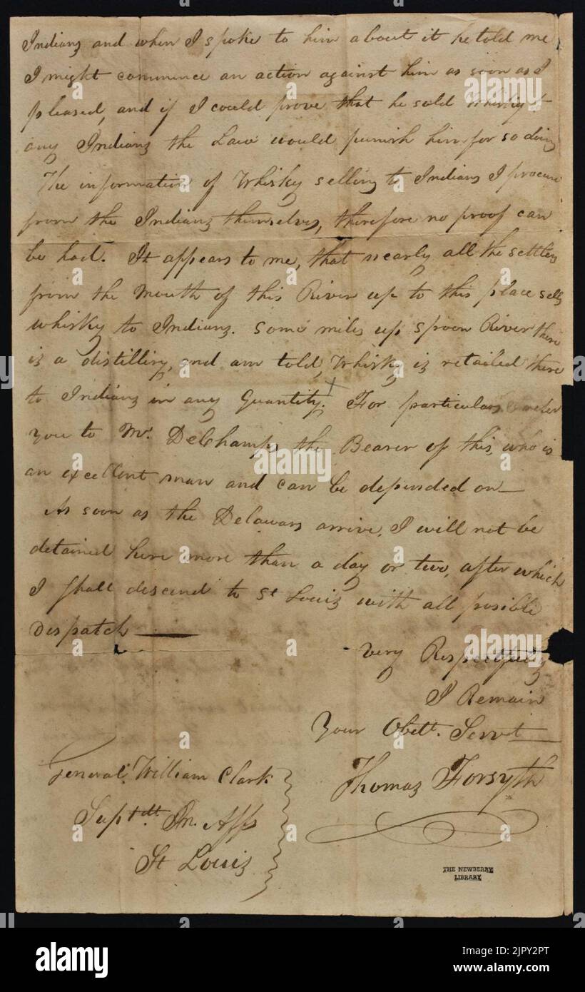 Thomas Forsyth letter to William Clark, 1824 Stock Photo - Alamy