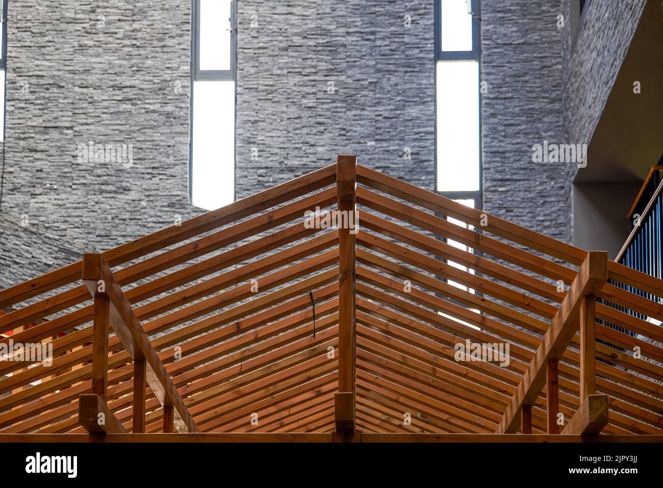 Indoor frame ceiling made of wood Stock Photo - Alamy