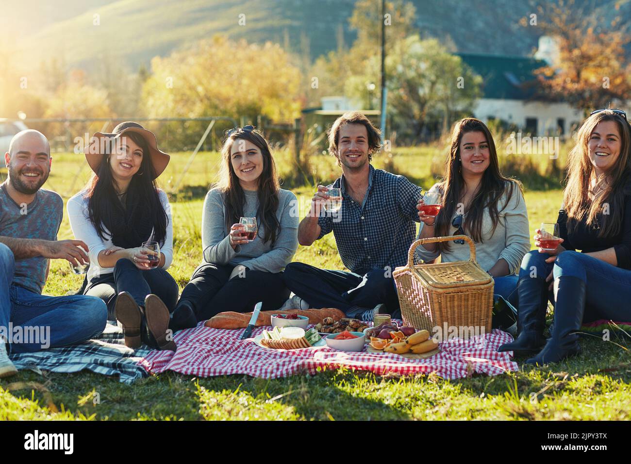 Good vibes and great times. Portrait of a group of friends having a ...