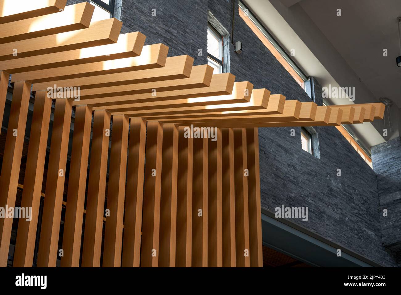 Interior wooden ceiling and pillar decoration Stock Photo - Alamy